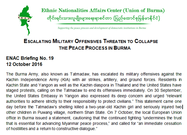ENAC Briefing No. 19 on the threats of military offensives on the peace ...